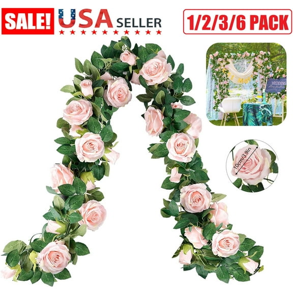 2 Pcs 7 ft Flower Garland Artificial Rose Vine Flowers with Green ...