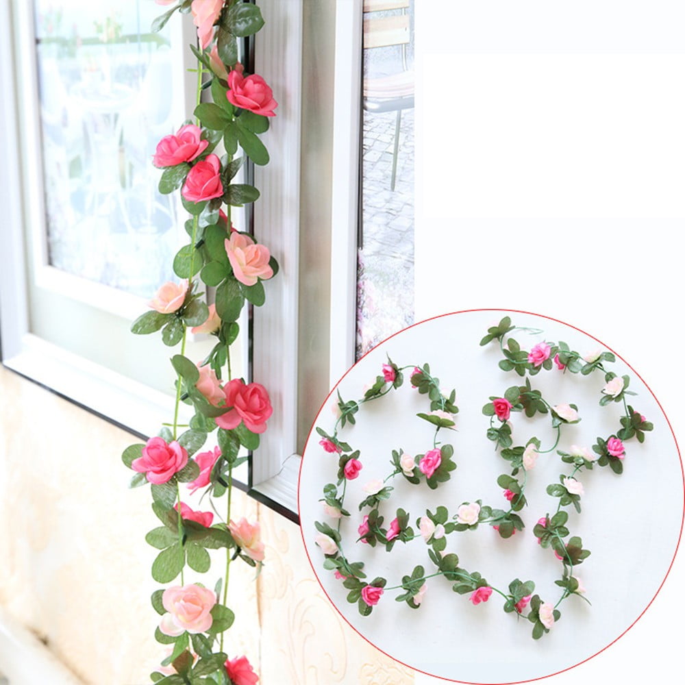 Artificial Pink Rose Vine Flowers Garland Hanging Floral Home Garden ...