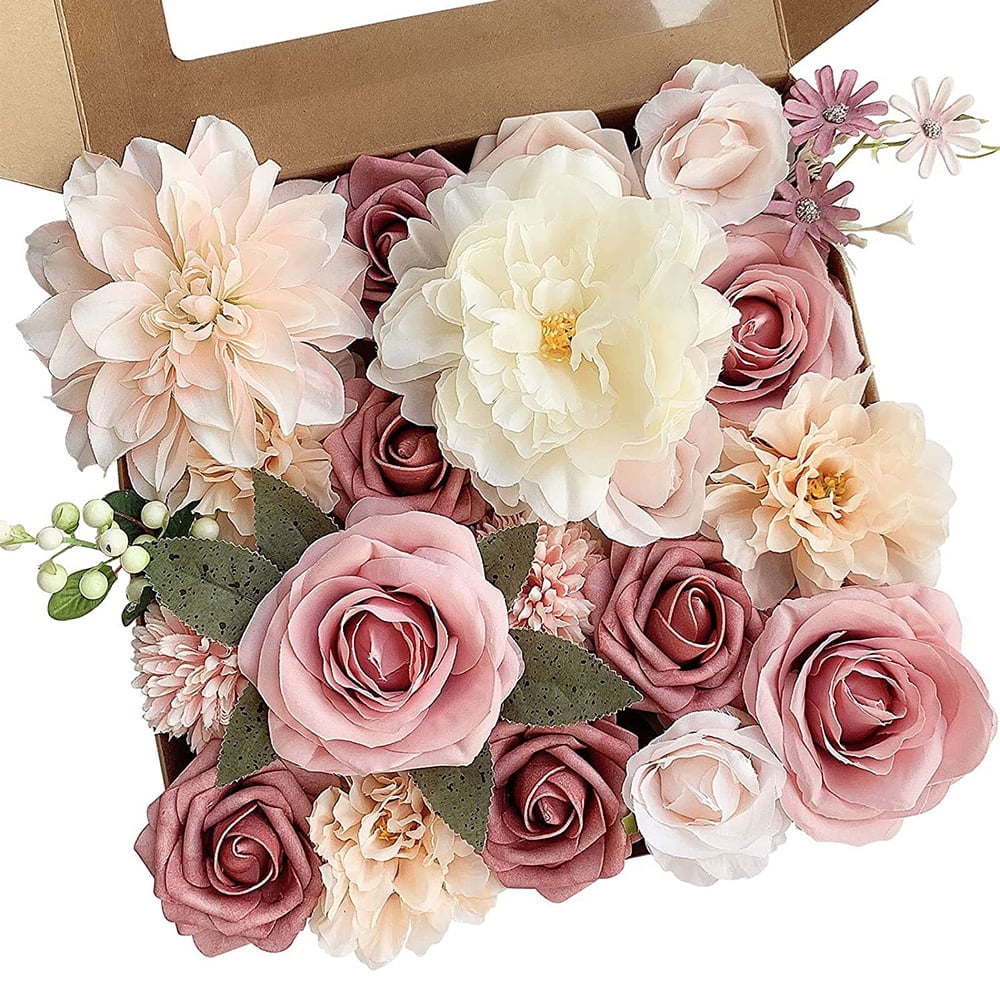 Artificial Pink Roses Bouquet Box Set for Wedding Decor, Versatile Fake ...