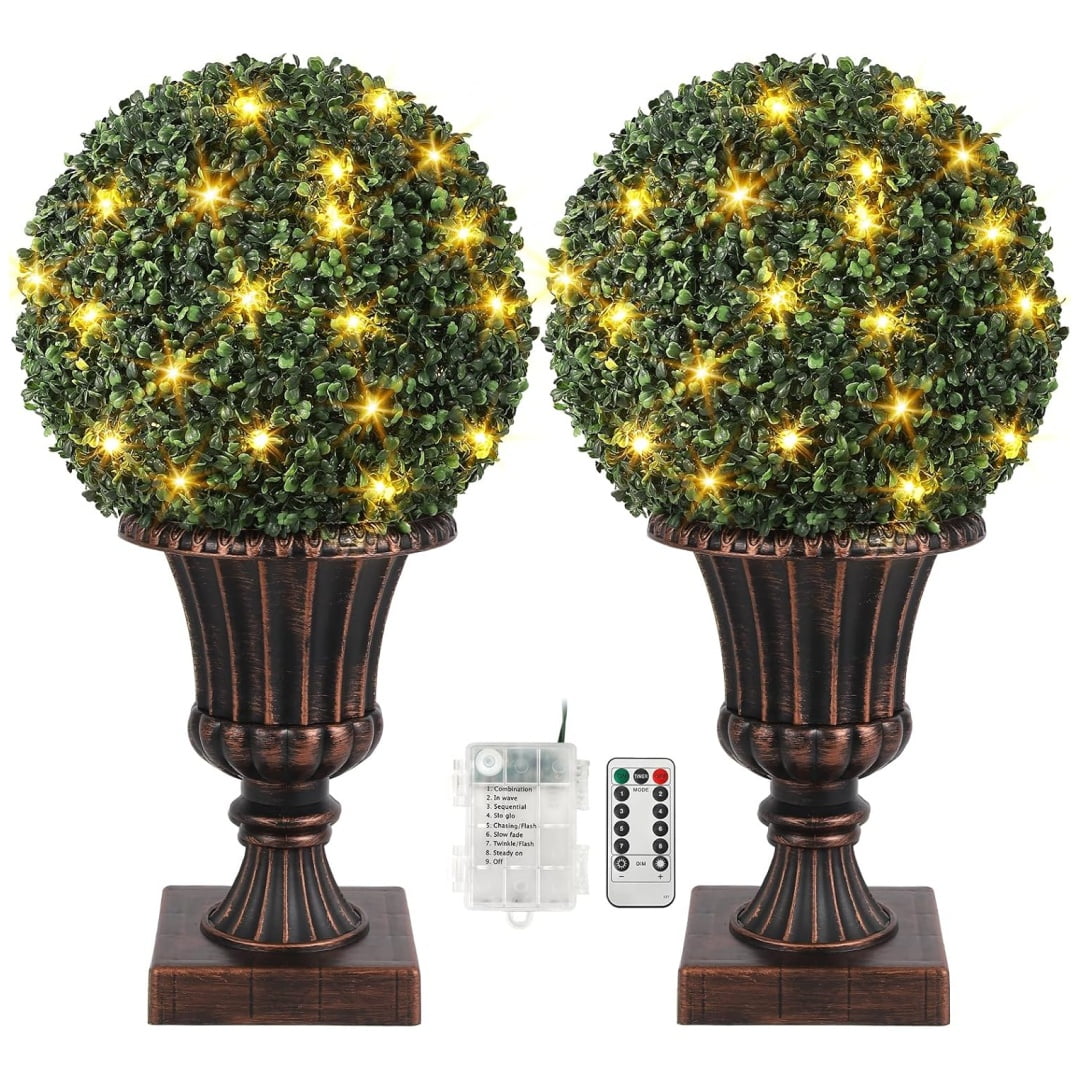 Artificial Plant Topiary Ball, Pre-Lit Artificial Topiary Plant with ...