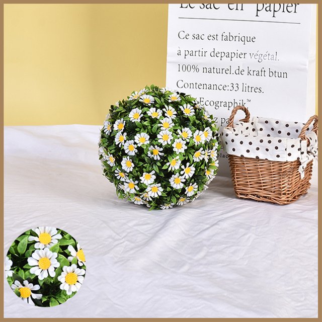 Hotiary 36cm Daisy Flower Artificial Topiary in Green Nylon Ball ...