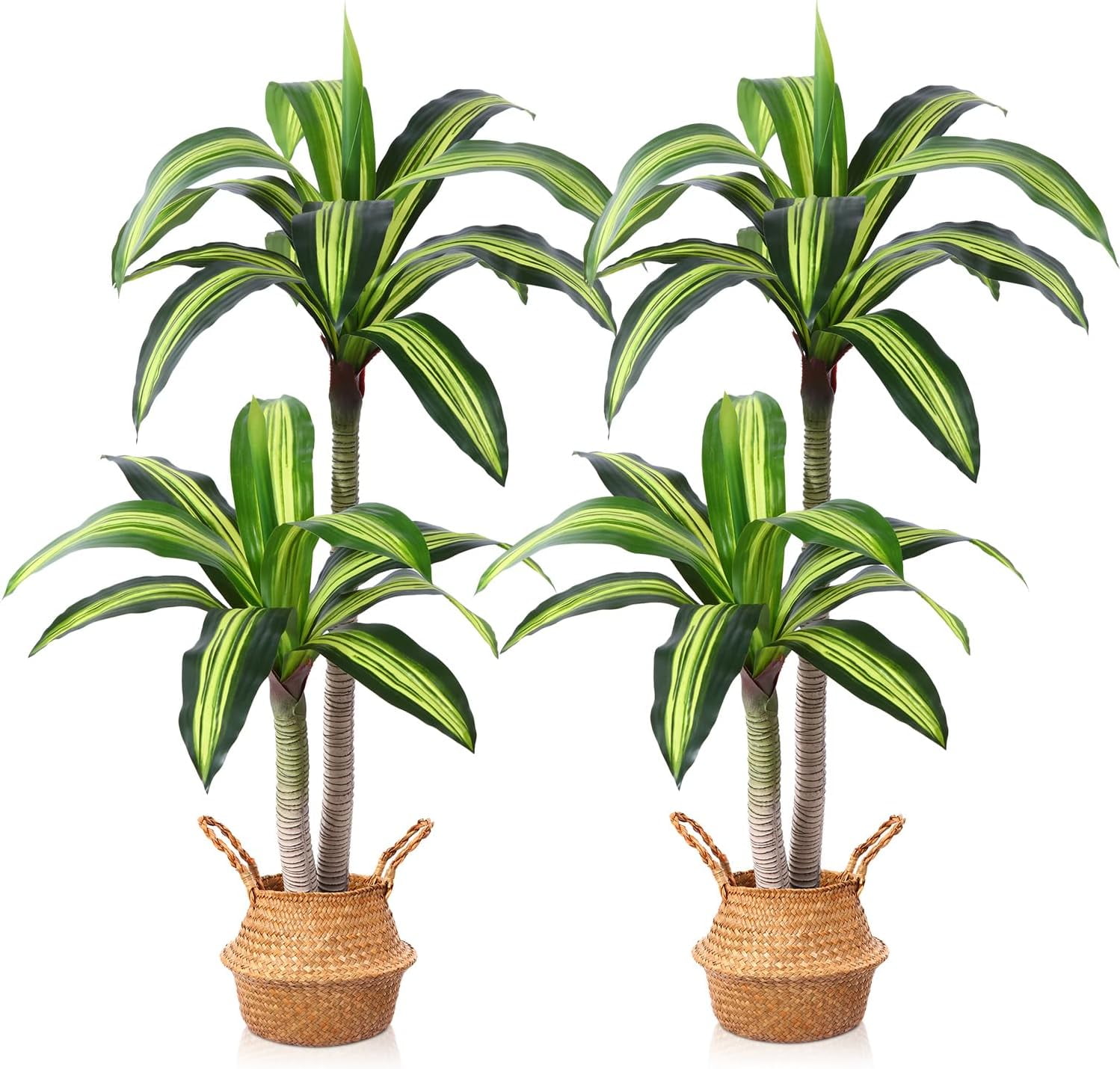 Artificial Plants, 4 Ft Dracaena Tree Faux Plants Indoor Outdoor Decor ...