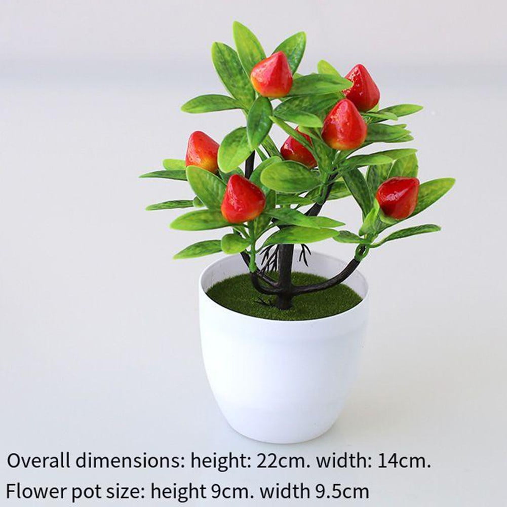 Artificial Plants Bonsai Flowers Apple Lemon Fruit Chili Tree Potted ...