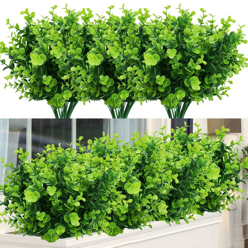 Artificial Plants Flowers Faux Boxwood Shrubs 6 Pack, Lifelike Fake ...