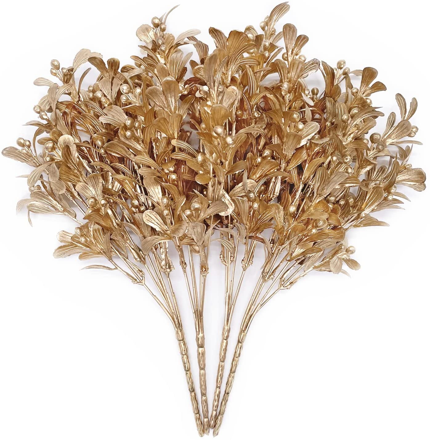 Artificial Plants Golden Leaf, Christmas Plastic Fake Plant Leaves Bush ...