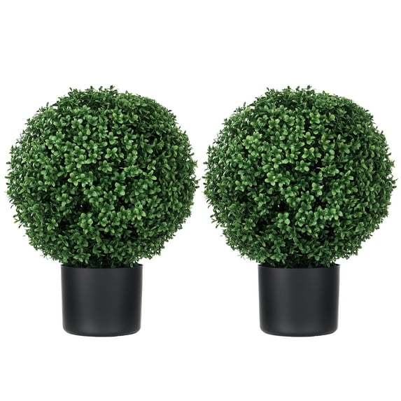 Artificial Plants HOMCOM Set of 2 20.5" Artificial Ball Boxwood Topiary ...