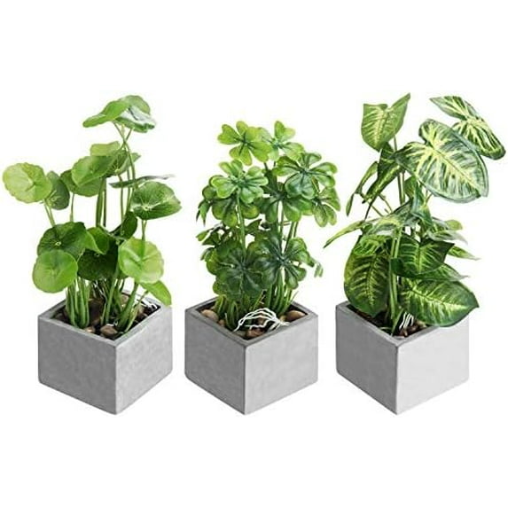 Artificial Plants Indoor, Set of 3 Small Fake Potted Plants, Faux House ...