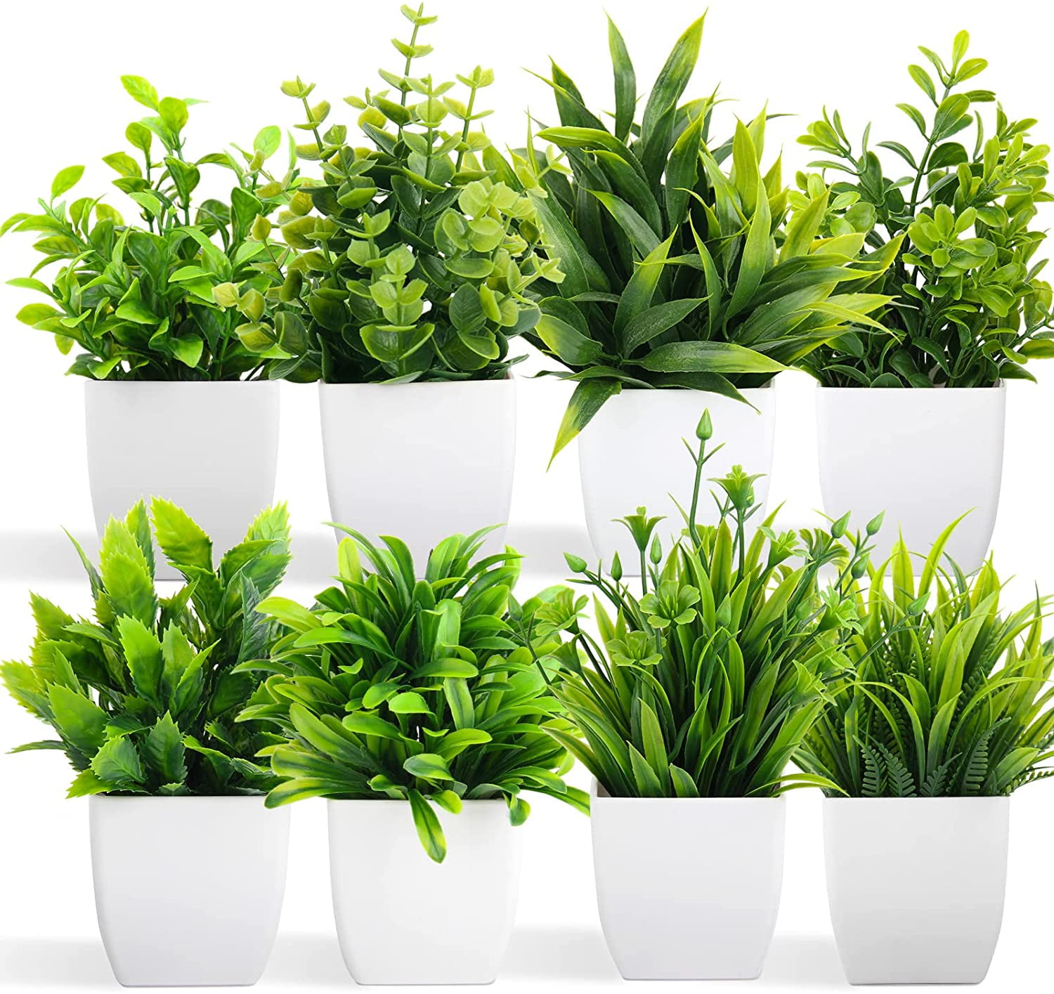 Artificial Plants Mini Fake Potted Plants, 8 pcs Small Eucalyptus ...