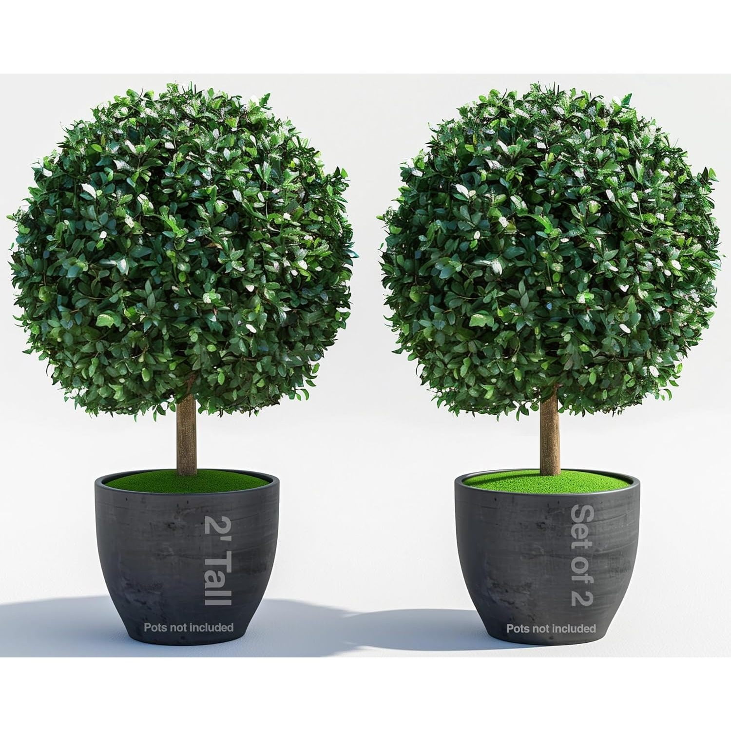 Artificial Plants - Set of 2 Topiary Trees – 24” High Pre-Potted ...