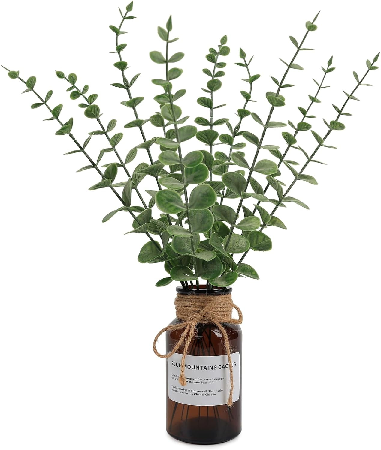 Artificial Plants in Vase, Eucalyptus Stems in Glass Vase,10Pcs Fake Plants Eucalyptus Leaves ...