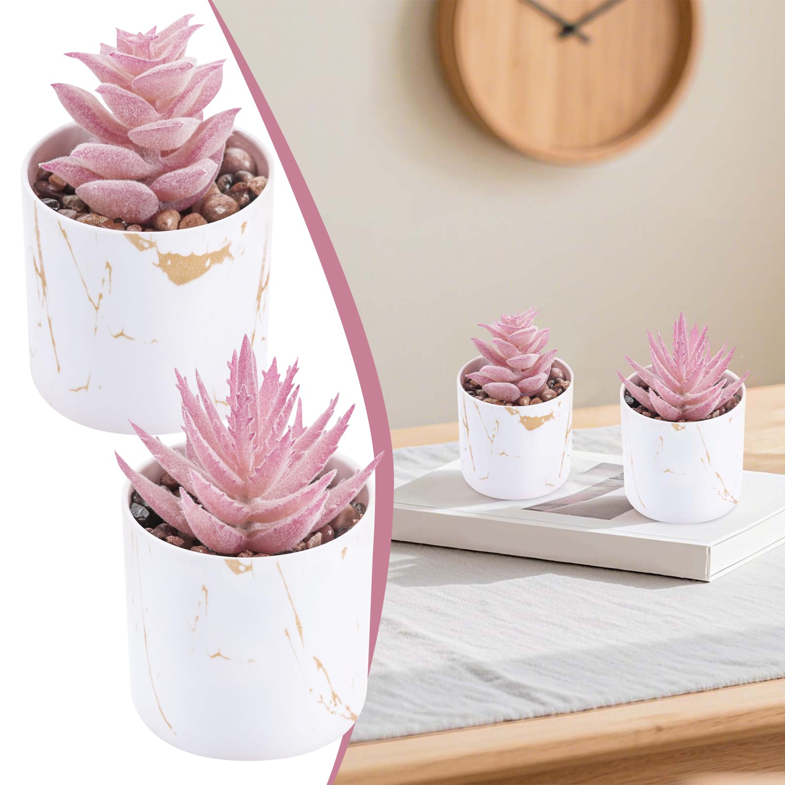 Artificial Plants and Succulents in 2 White Ceramic Pots, Small Fake ...
