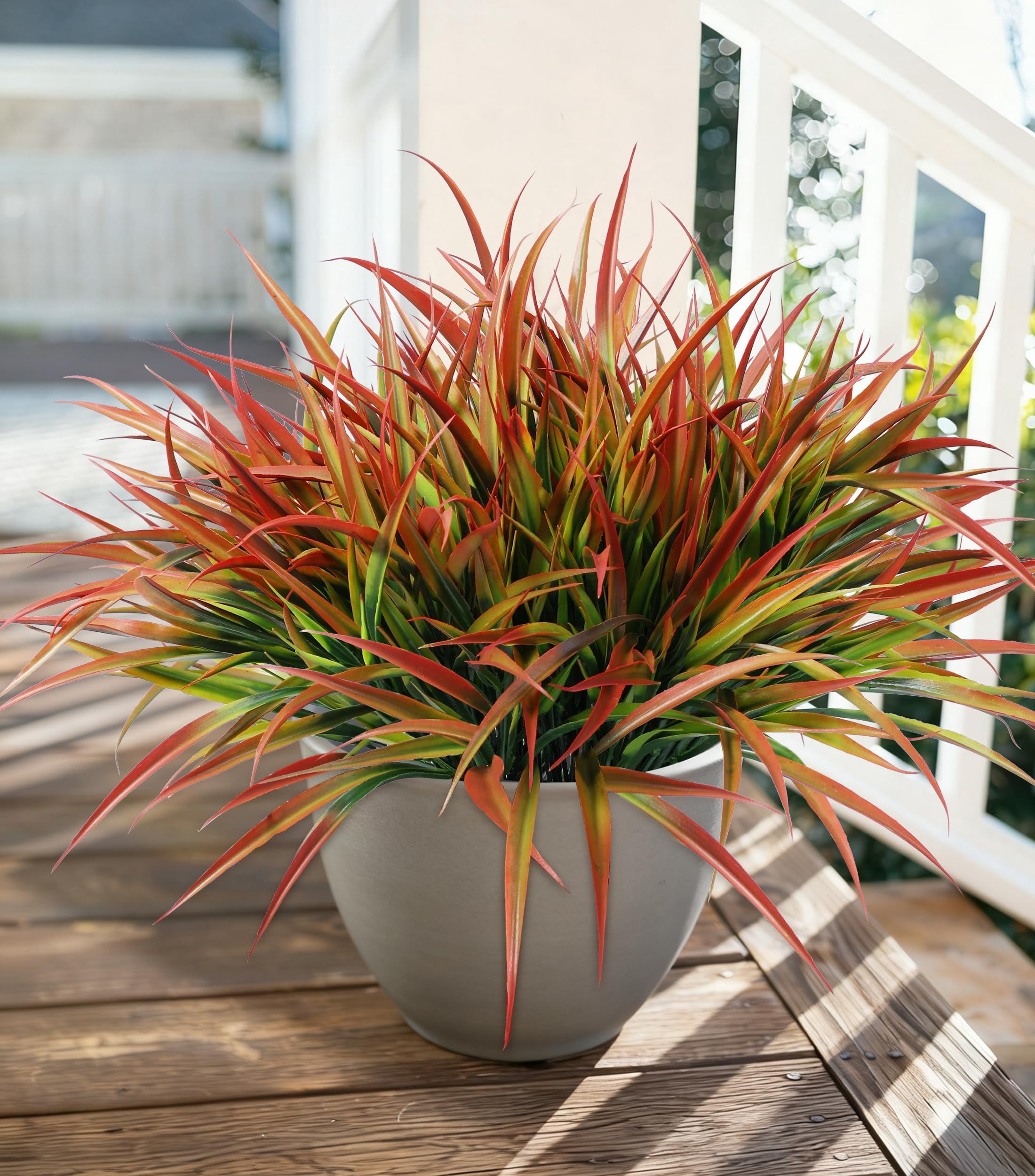 Artificial Plastic Grass Stems Bushes Gradient Red 12 Pack Outdoor ...