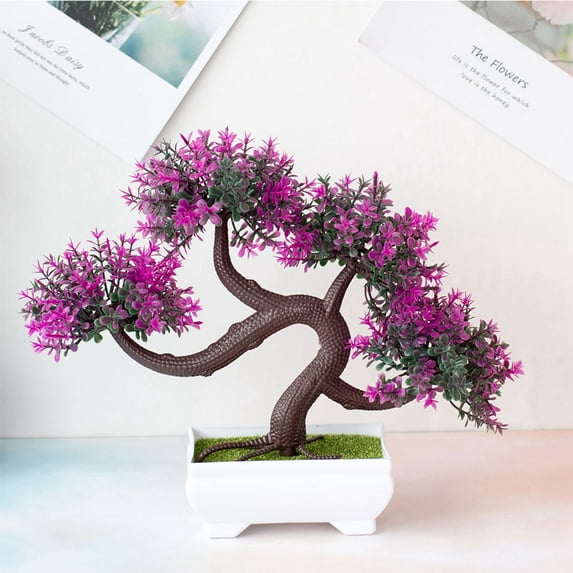 Artificial Plastic Plants Bonsai Small Tree Pot Potted Flower Garden ...