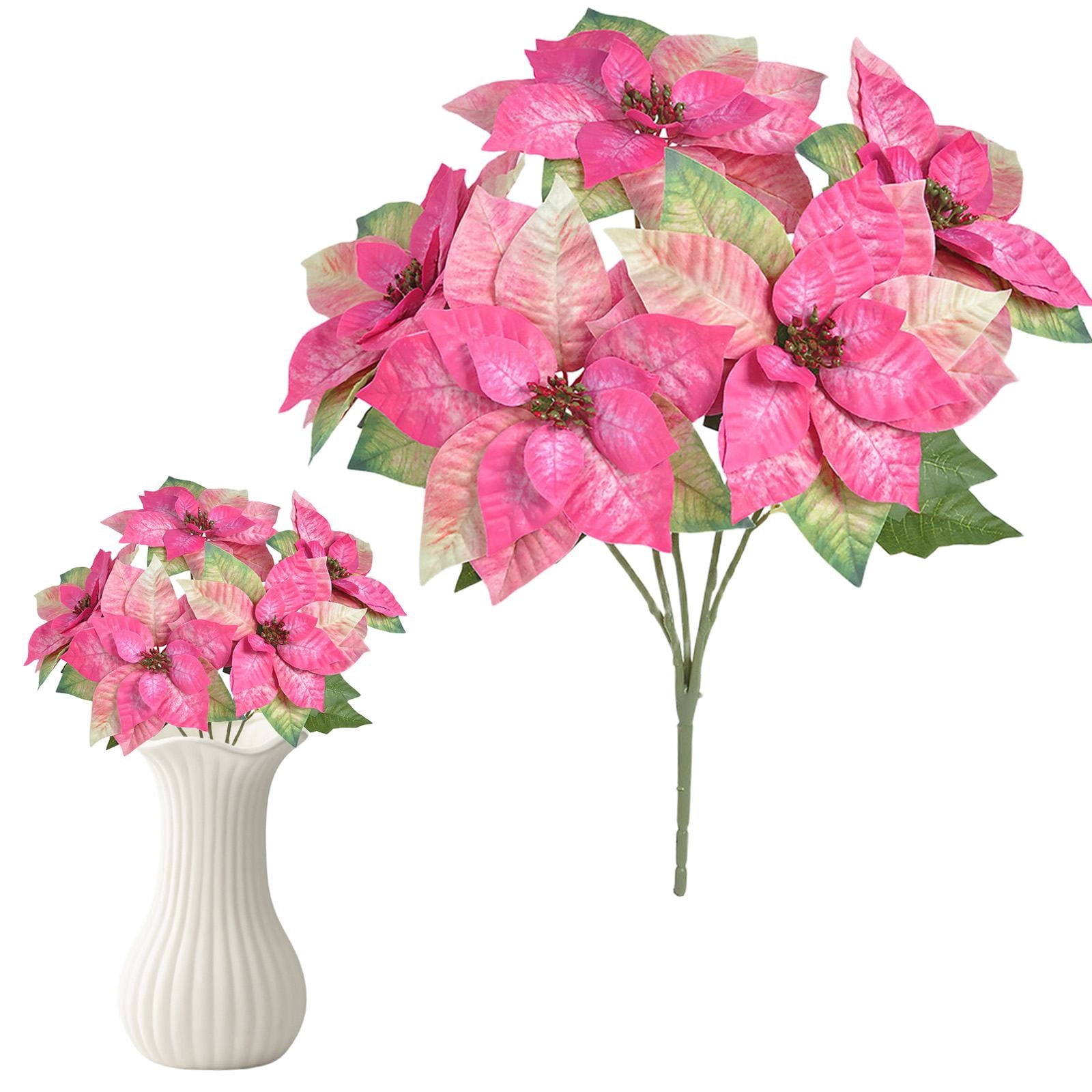 Artificial Poinsettia Bush, 1 Pack 7 Heads Silk Fabric Christmas Red ...
