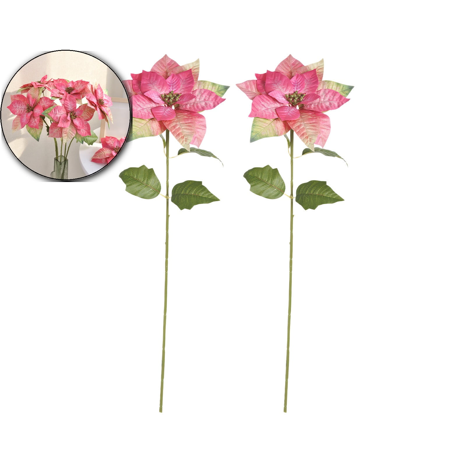 Artificial Poinsettia Christmas Flower Singles Head Red Green Pink Silk ...