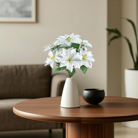 Artificial Poinsettia Flowers, 12 inch Silk Bushes Flowers Ornaments, 7 ...