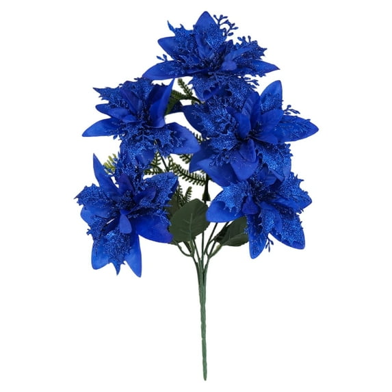 Artificial Poinsettia Flowers Ornaments Glitter Faux Flowers Poinsettia ...