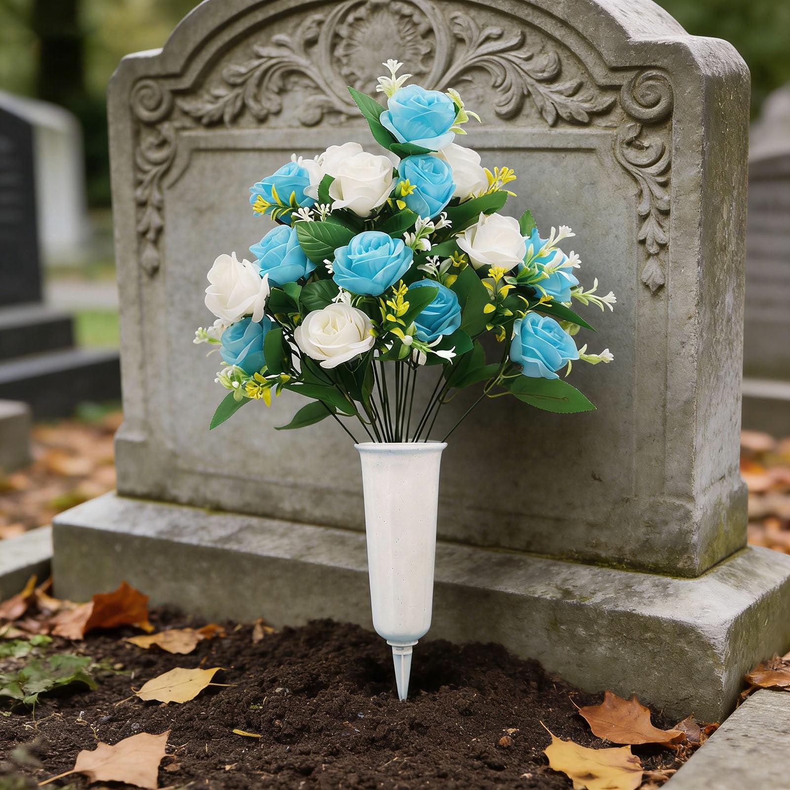 Artificial Pomegranate Rose Bouquet Bucket Exquisite Graveyard Flowers ...