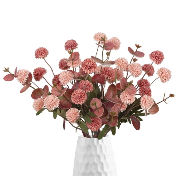 Artificial Pompom Mum Flowers 8 Stems Faux Kiku with Eucalyptus ...