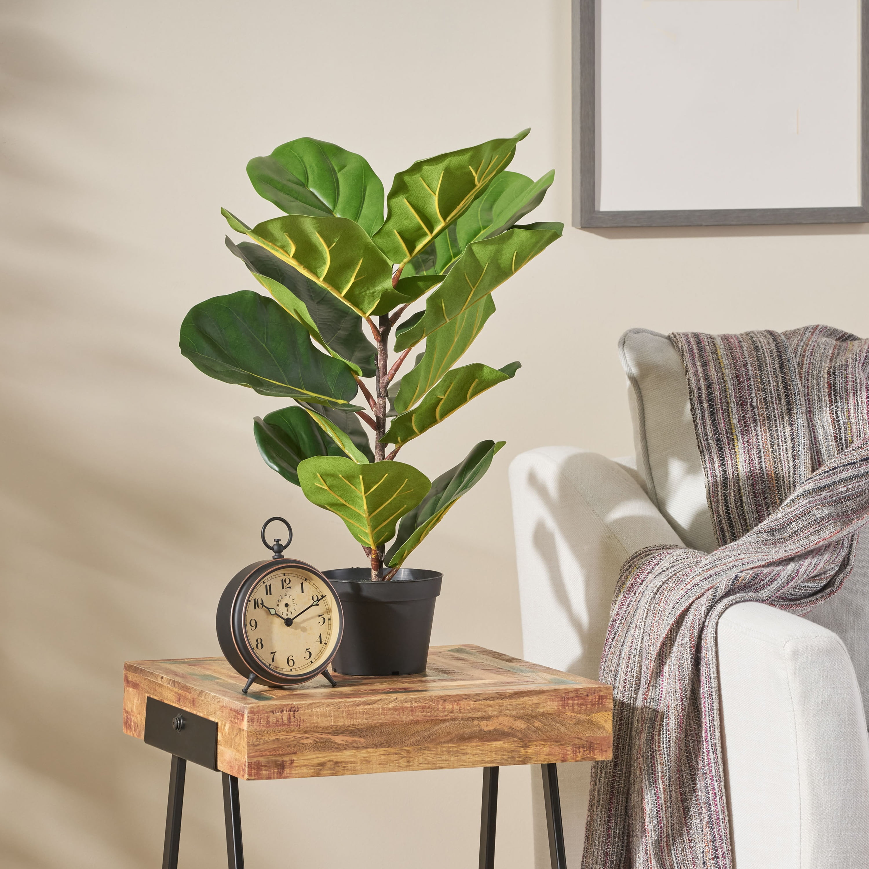 Artificial Potted Fiddle Leaf Fig Tree, 2ft Realistic Ficus Lyrata In ...
