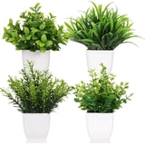 Artificial Potted Flowers 4pcs Fake Small Plant in Pot Mini Faux Plant ...
