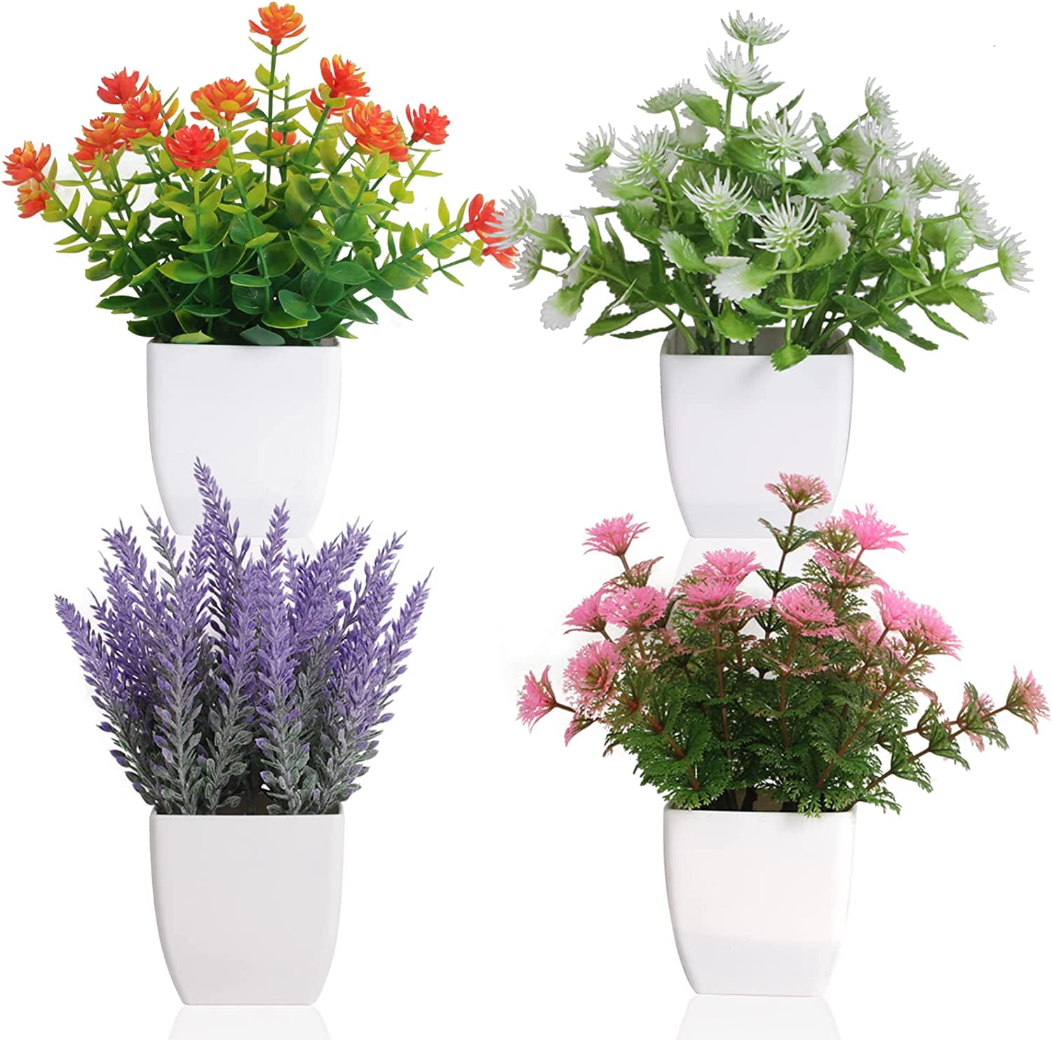 Artificial Potted Flowers 4pcs Fake Small Plant in Pot Mini Faux Plant ...