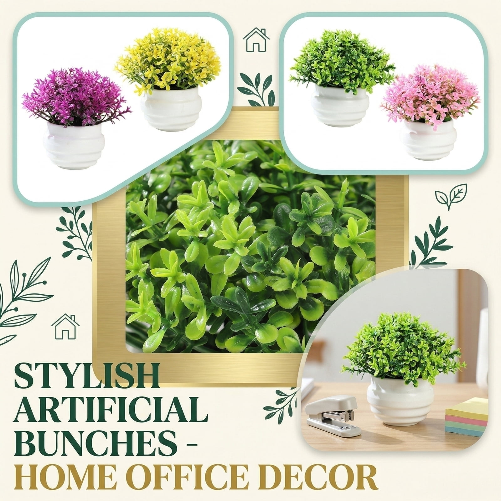 Artificial Potted Plant with Realistic Leaves Faux Decorative Plant in ...