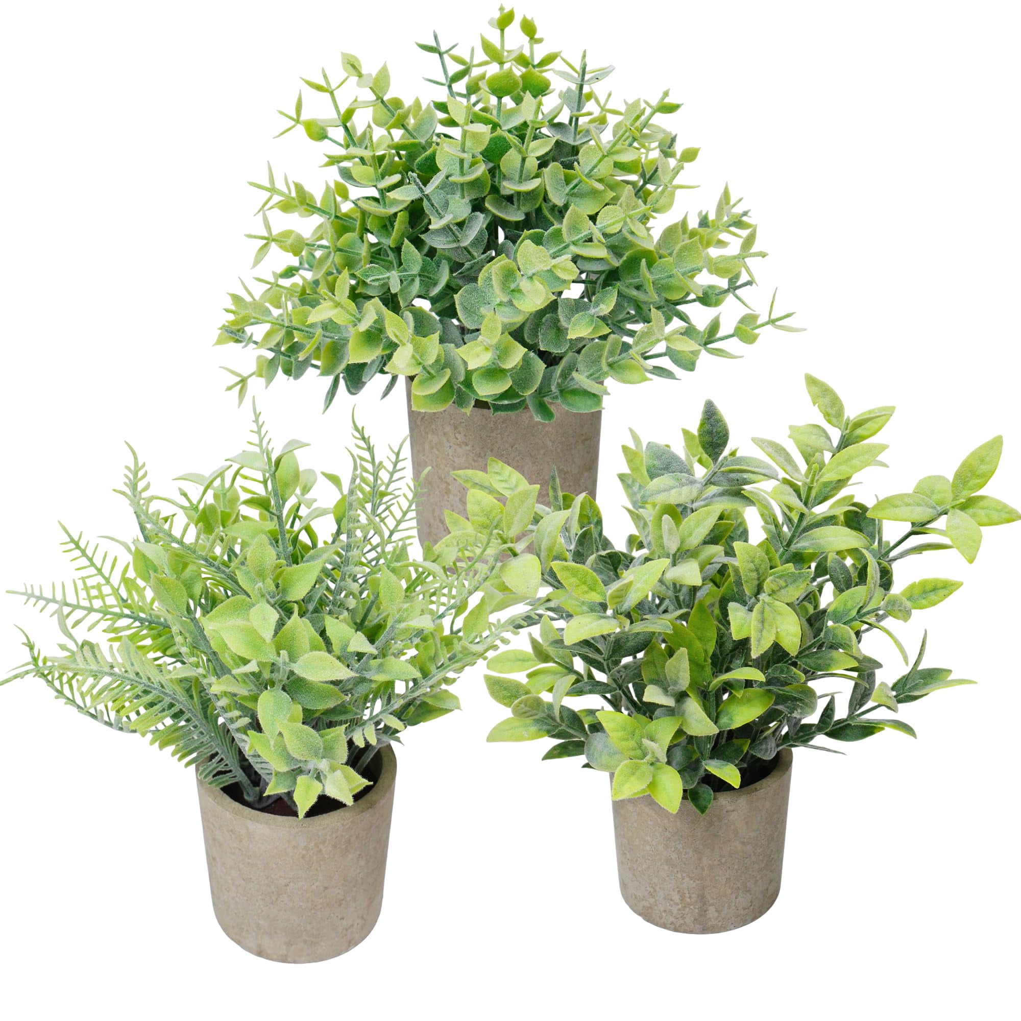 Artificial Potted Plants Palegreen Set of 3 Faux Greenery for Home ...