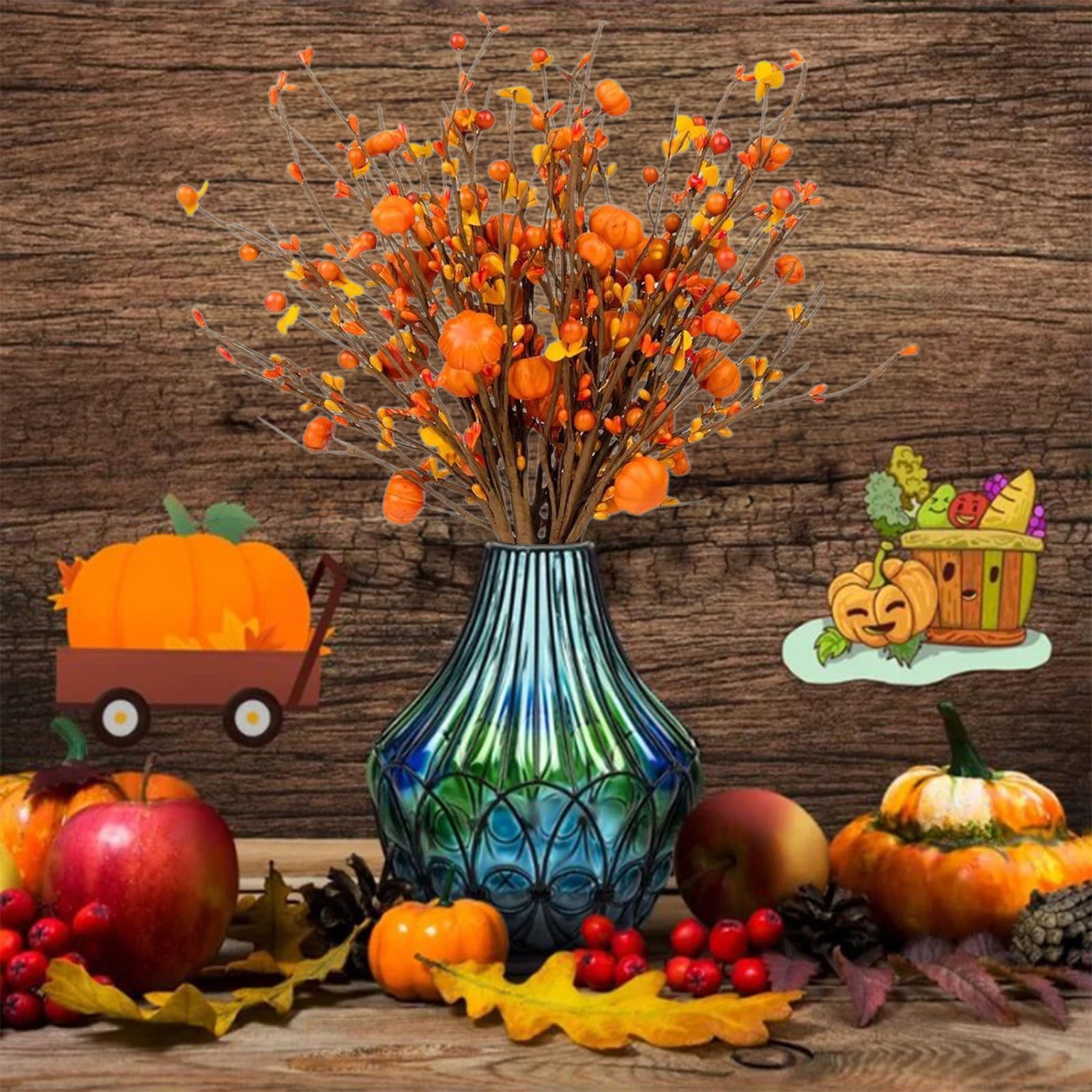 Artificial Pumpkin Berry Branch,16.9 Inch Fall Harvest Decor For ...
