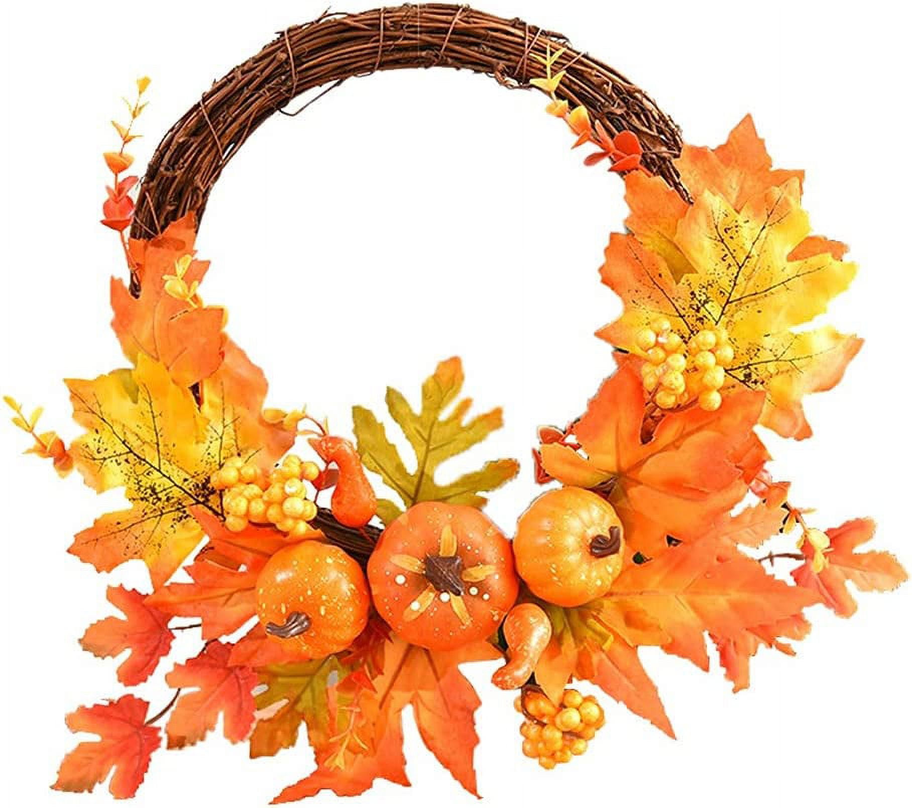 Artificial Pumpkin Fall Wreath, Autumn Theme Artificial Wreath with ...