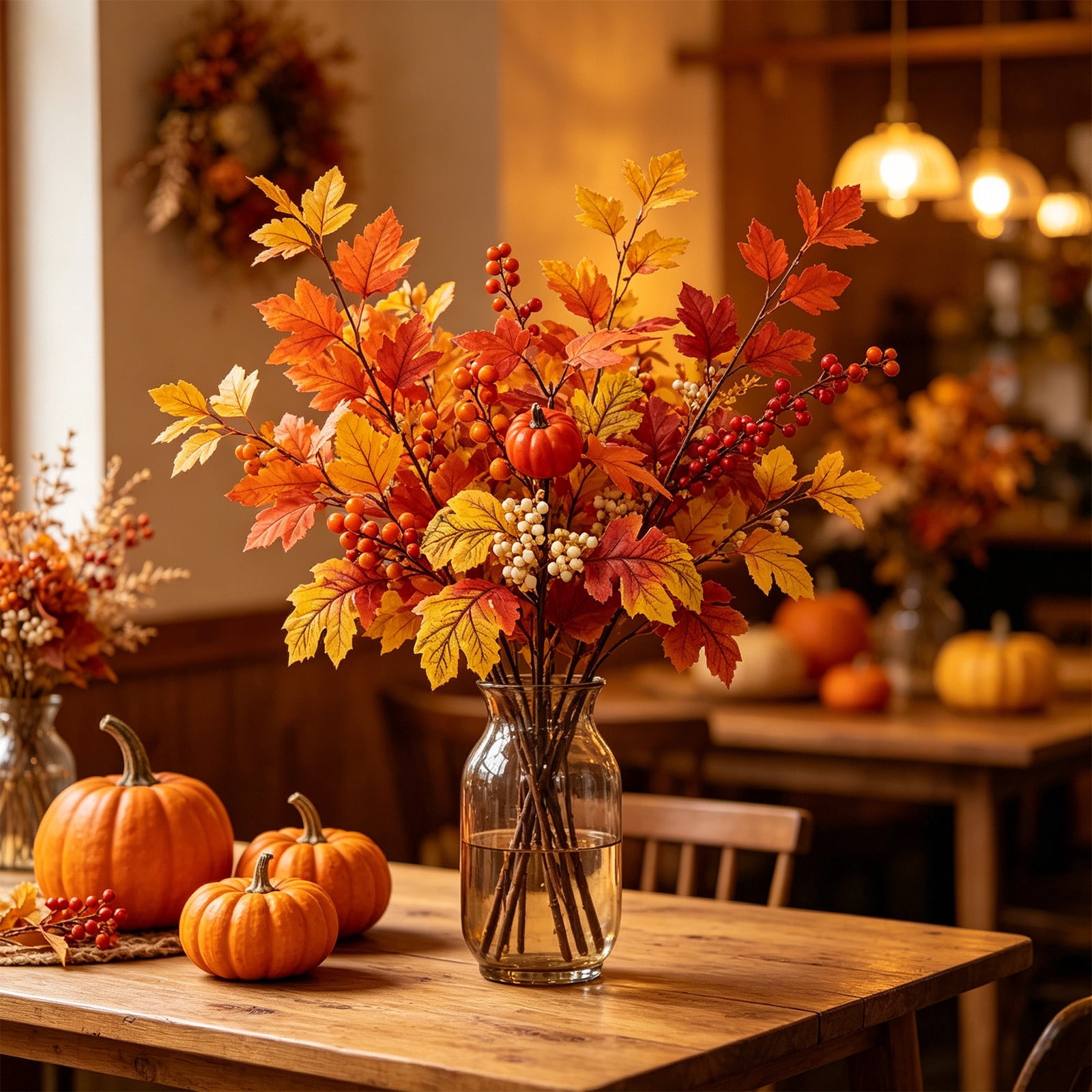 Artificial Pumpkin & Maple Leaf Vase Floral Arrangement, Fall Themed ...