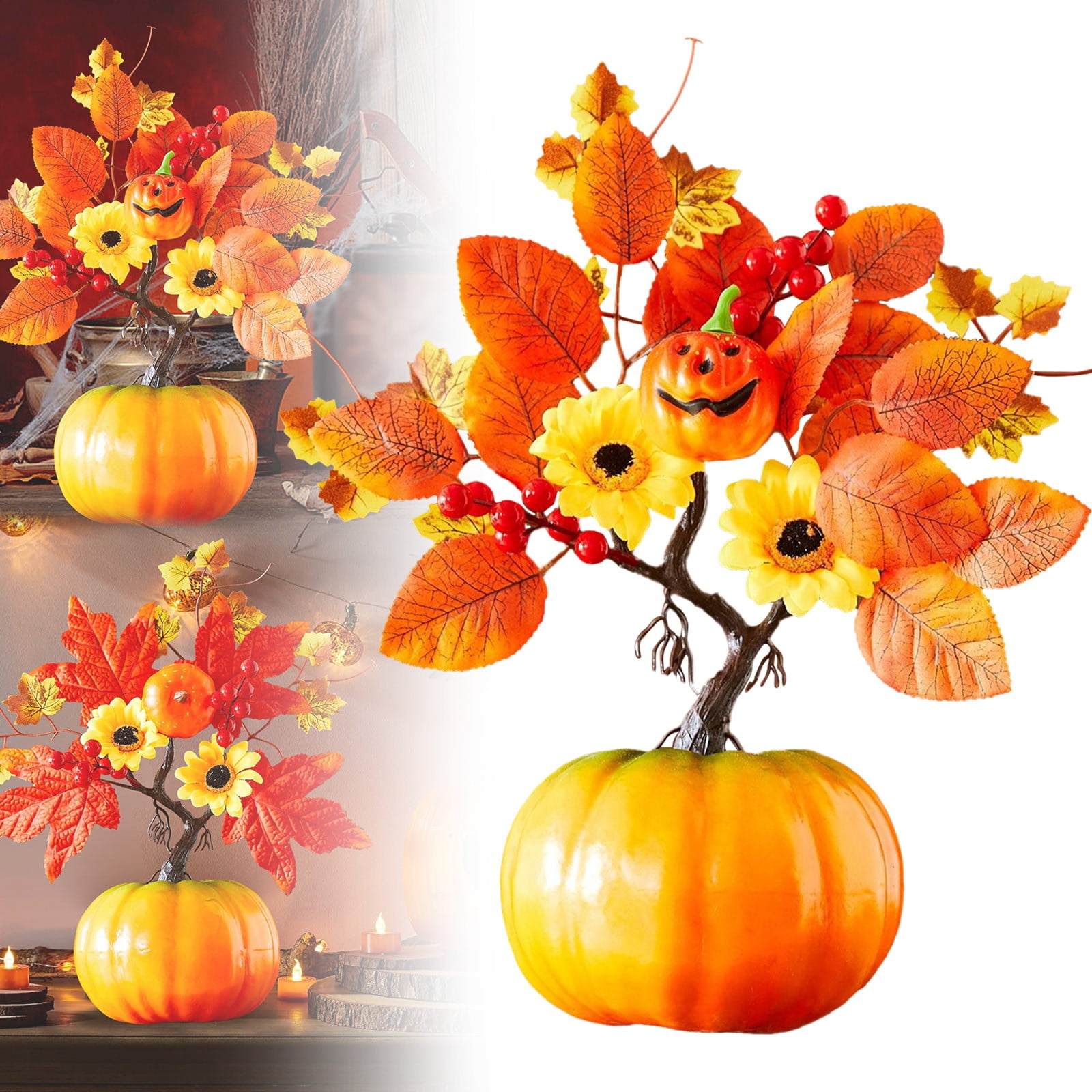 Artificial Pumpkin Table Centerpiece Potted Plants With Maple Sunflower ...