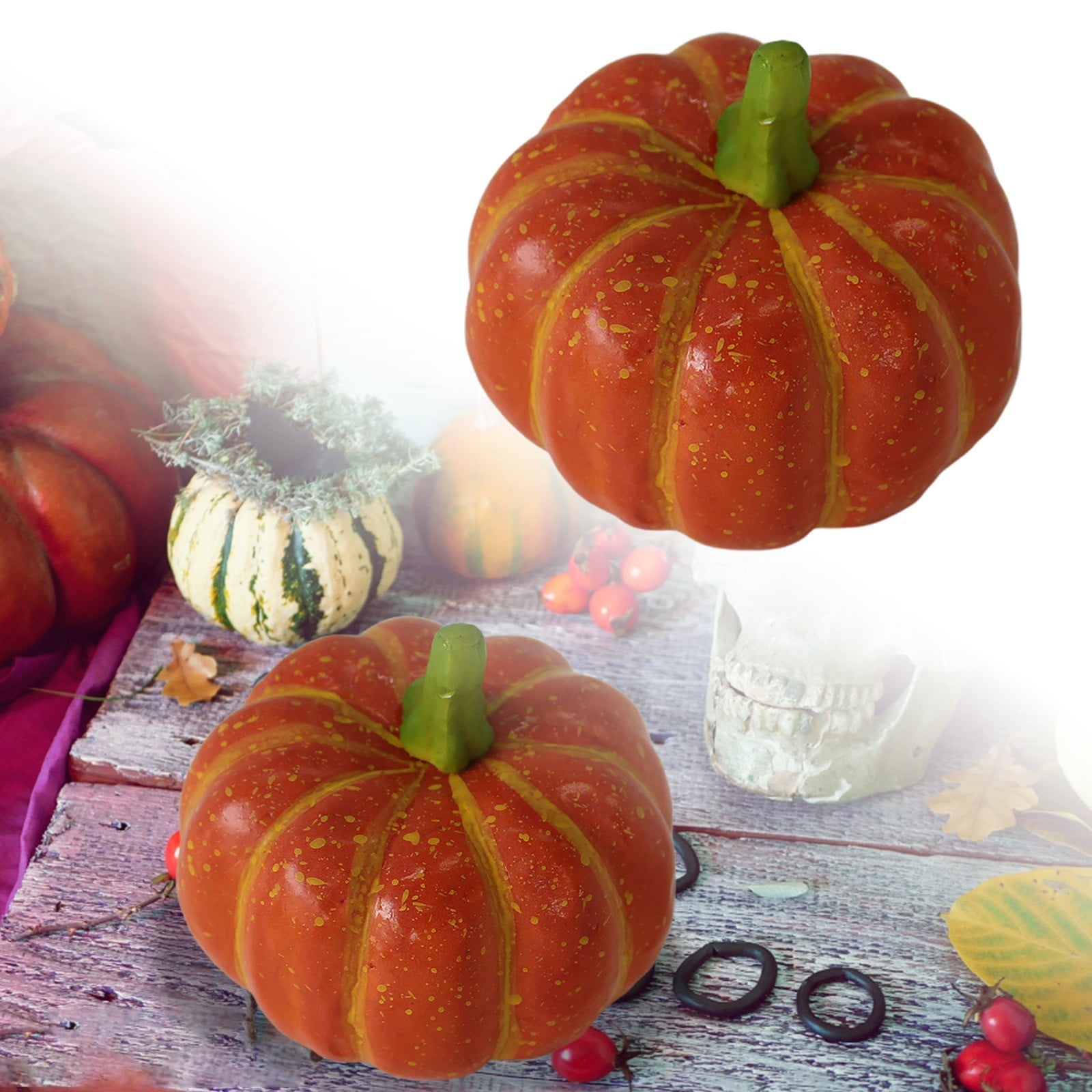 Halloween Pumpkin Decor Indoor - Artificial Orange Foam Pumpkins for ...