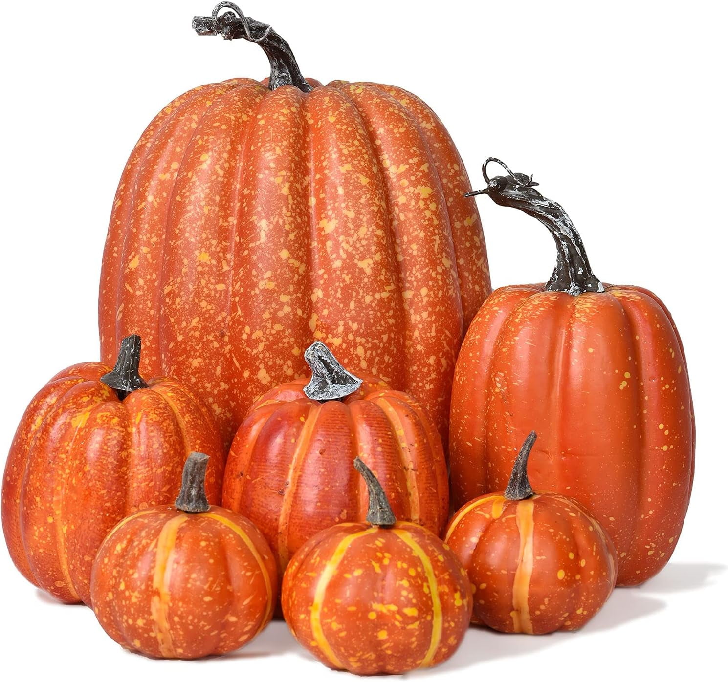 Artificial Pumpkins Set Harvest Decoration, 7pcs Assorted Size Orange ...