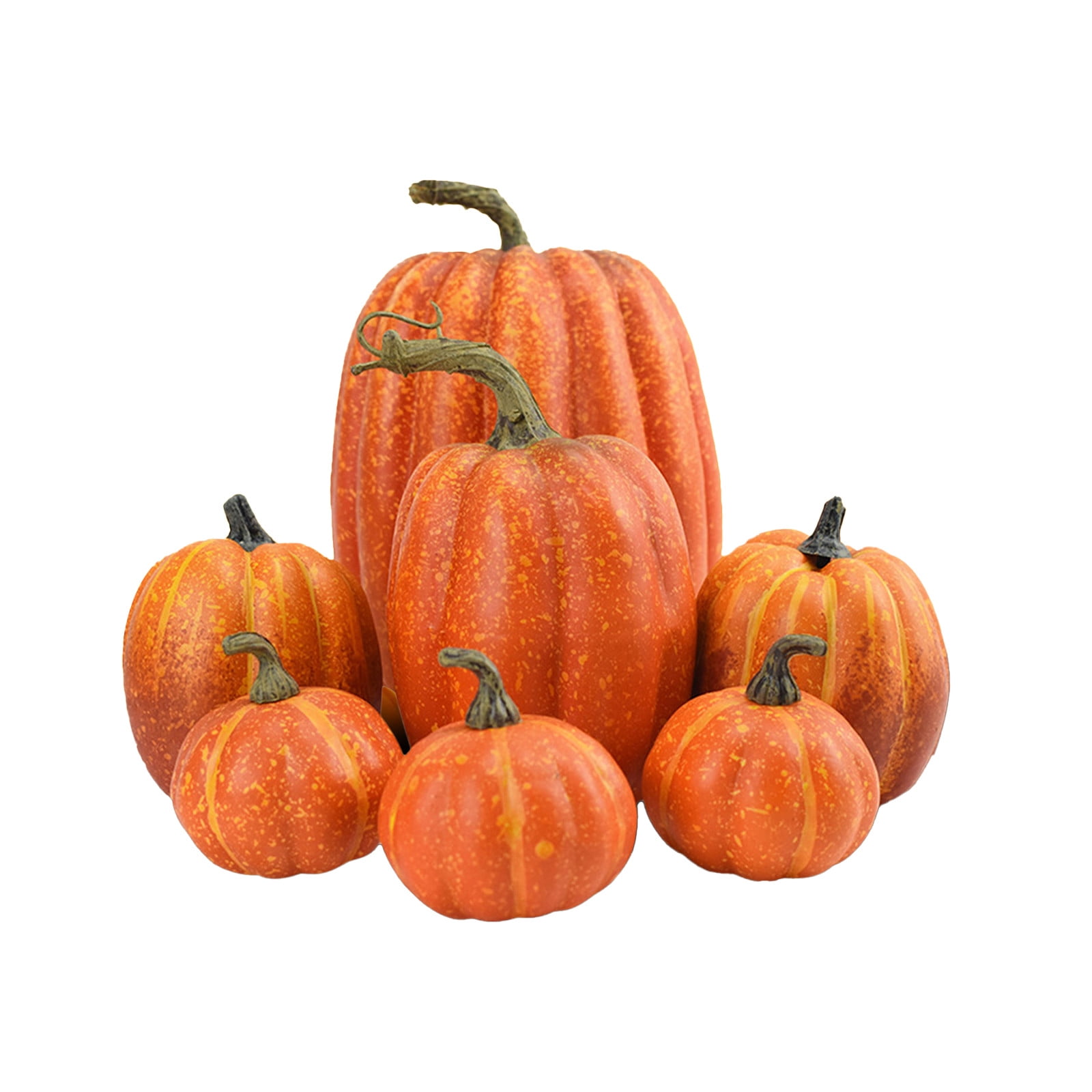Artificial Pumpkins Set Harvest Decoration, 7pcs Assorted Size Orange ...
