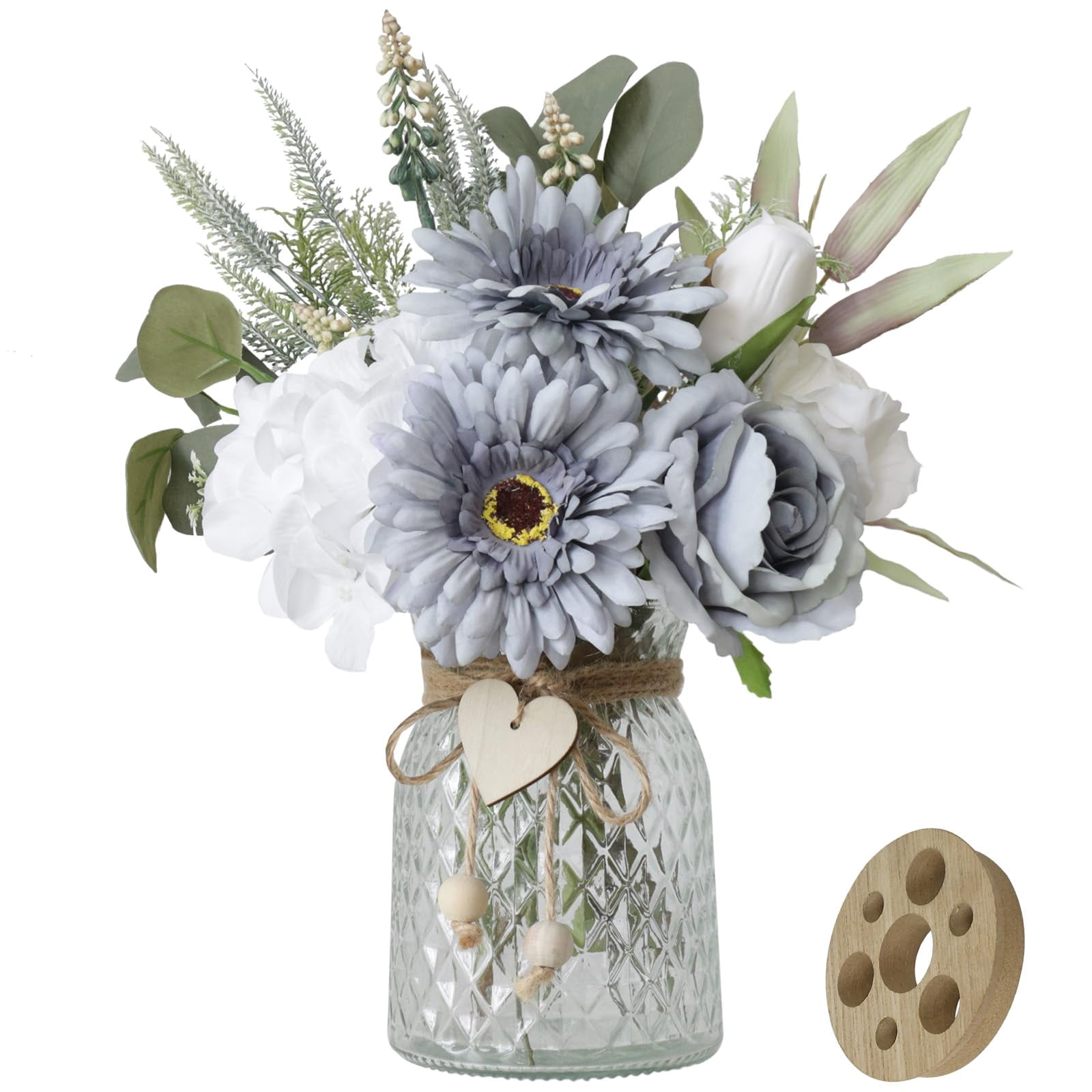 Artificial Purple-white Silk Flower Arrangement with Vase for Dining ...