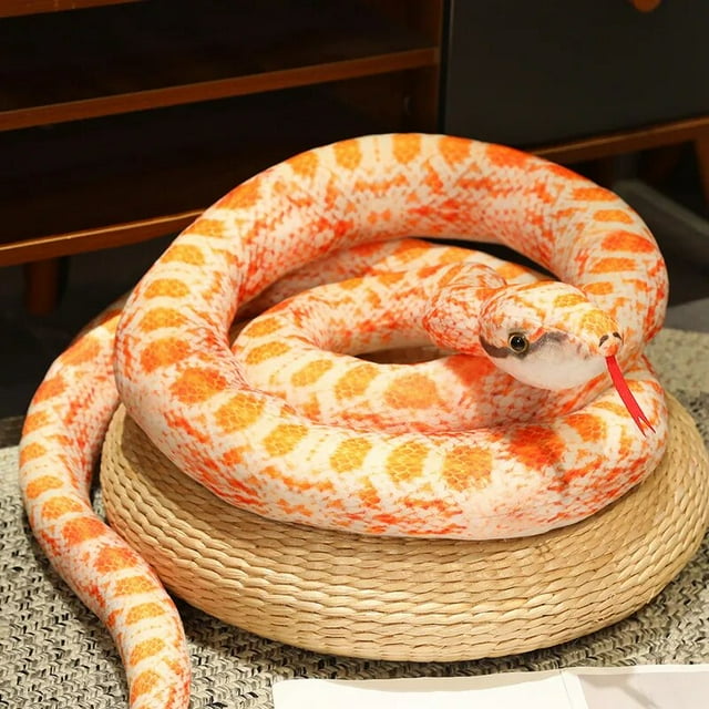 Artificial Python Plush Toy Long Snake Yellow Orange Green Python Plush ...