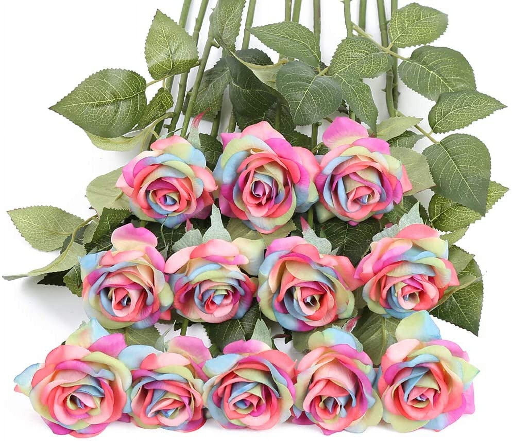 Artificial Rainbow Flowers, Rainbow Roses Bouquet Fake Rainbow Roses ...