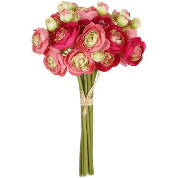 Artificial Ranunculus Deep Pink Silk Flowers with Stems 12PCS Mini Fake ...