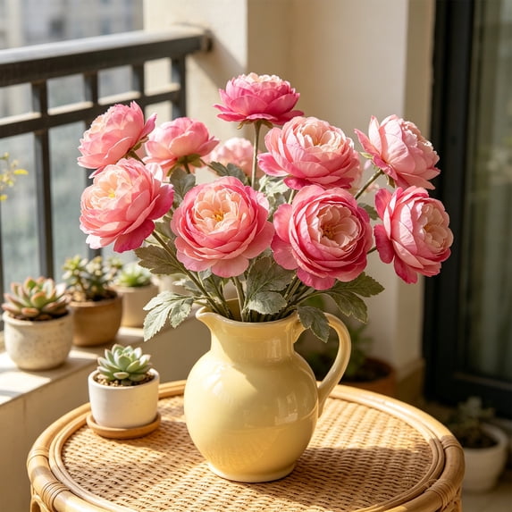 Artificial Ranunculus Flower Stems - Realistic Fake Peony Bouquet, Home ...