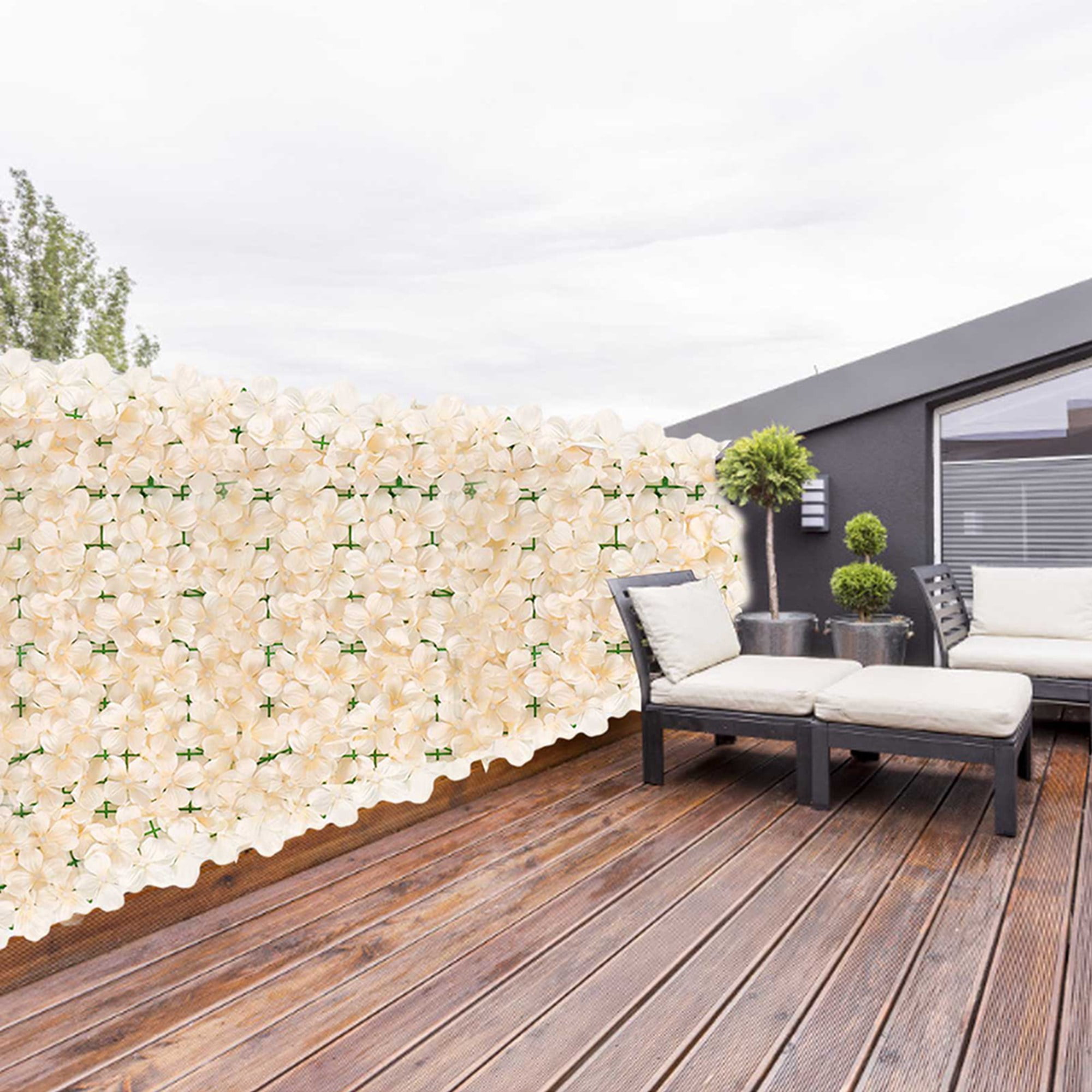 Artificial Rattan Fence with Back Grid, Realistic Bright Flowers ...