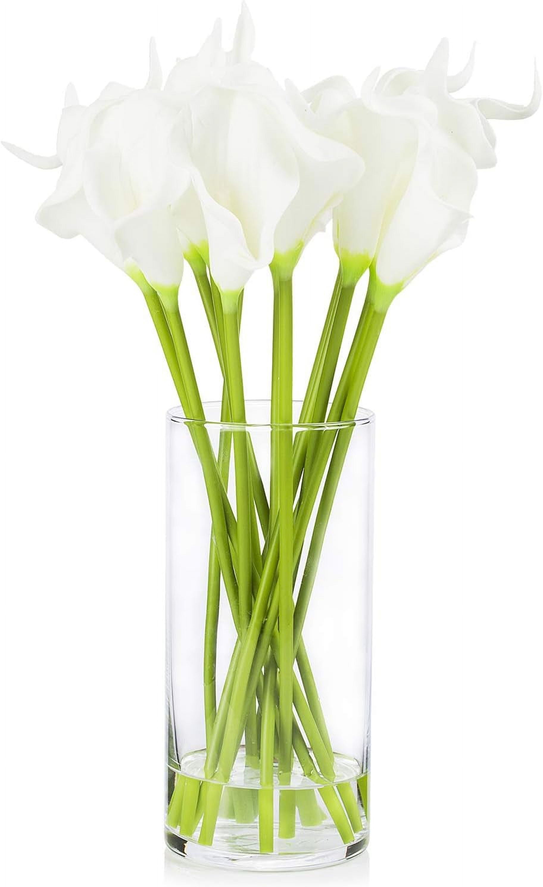Artificial Real Touch Calla Lily Flower Arrangement in Clear Glass Vase ...
