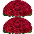 Artificial Red 50 Rose Flowers with Stems Bouquet Bulk for Wedding Home ...