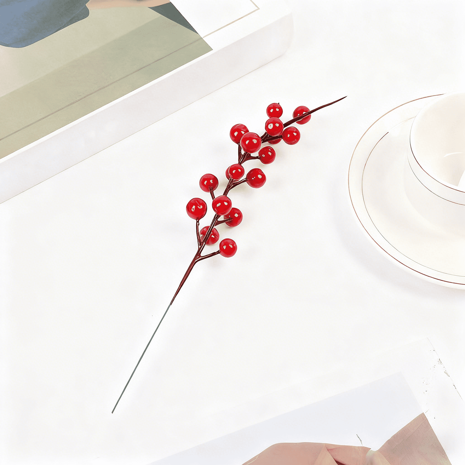 Artificial Red Berries Stems, 10.6" Waterproof Burgundy Berry Branches ...