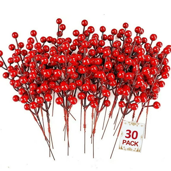 16 Pack Artificial Red Berry Stems Holly for Christmas Tree Decorations ...
