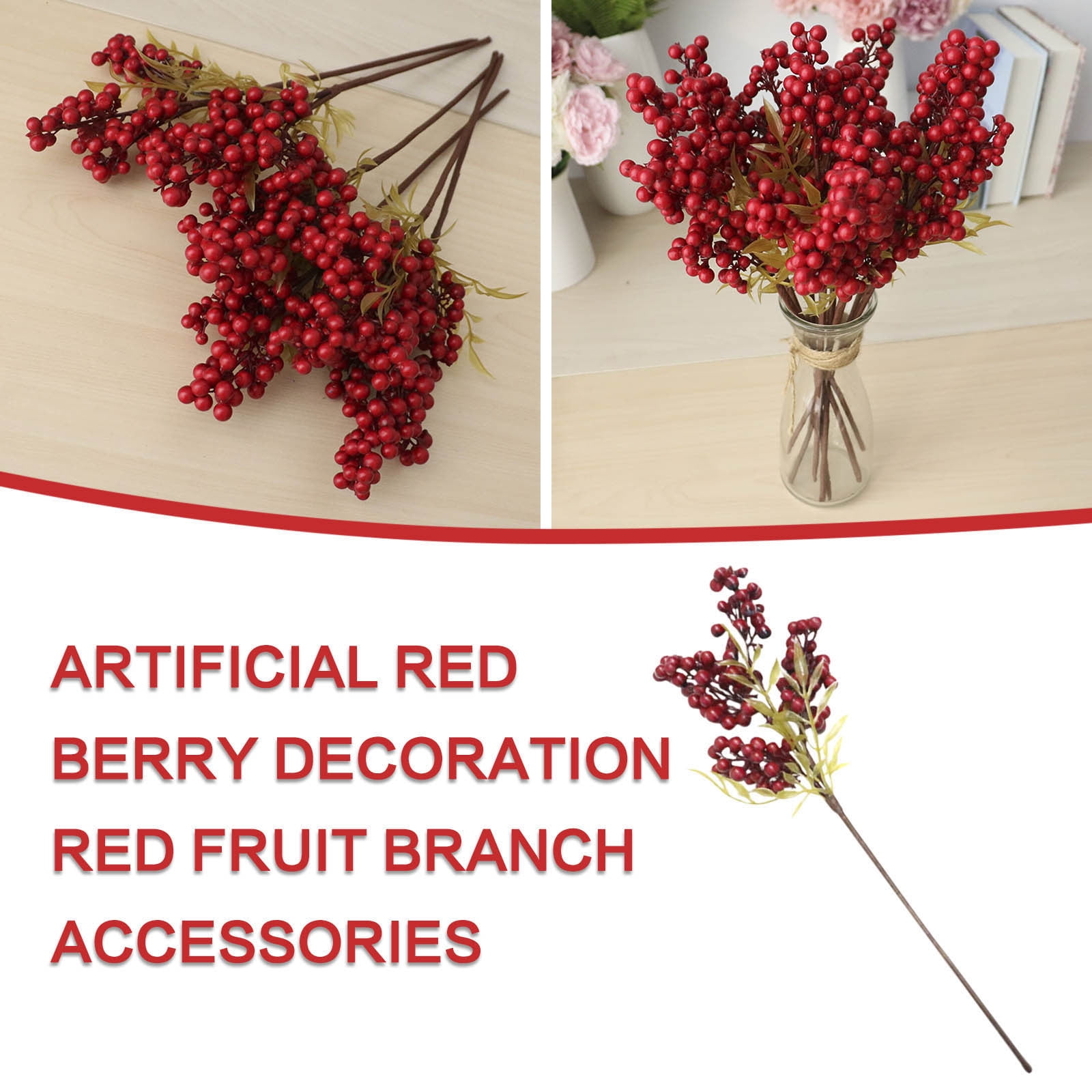 Artificial Red Berry Holly Branch | Realistic Faux Floral Stem ...