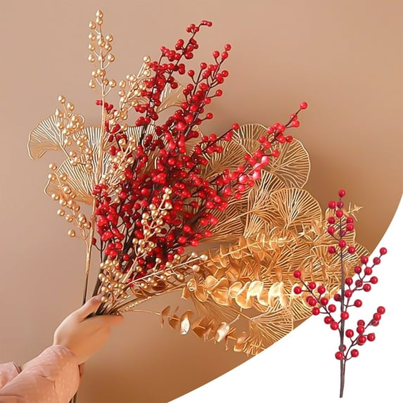 Artificial Red Berry Picks with Holly Leaves, for Christmas Tree ...