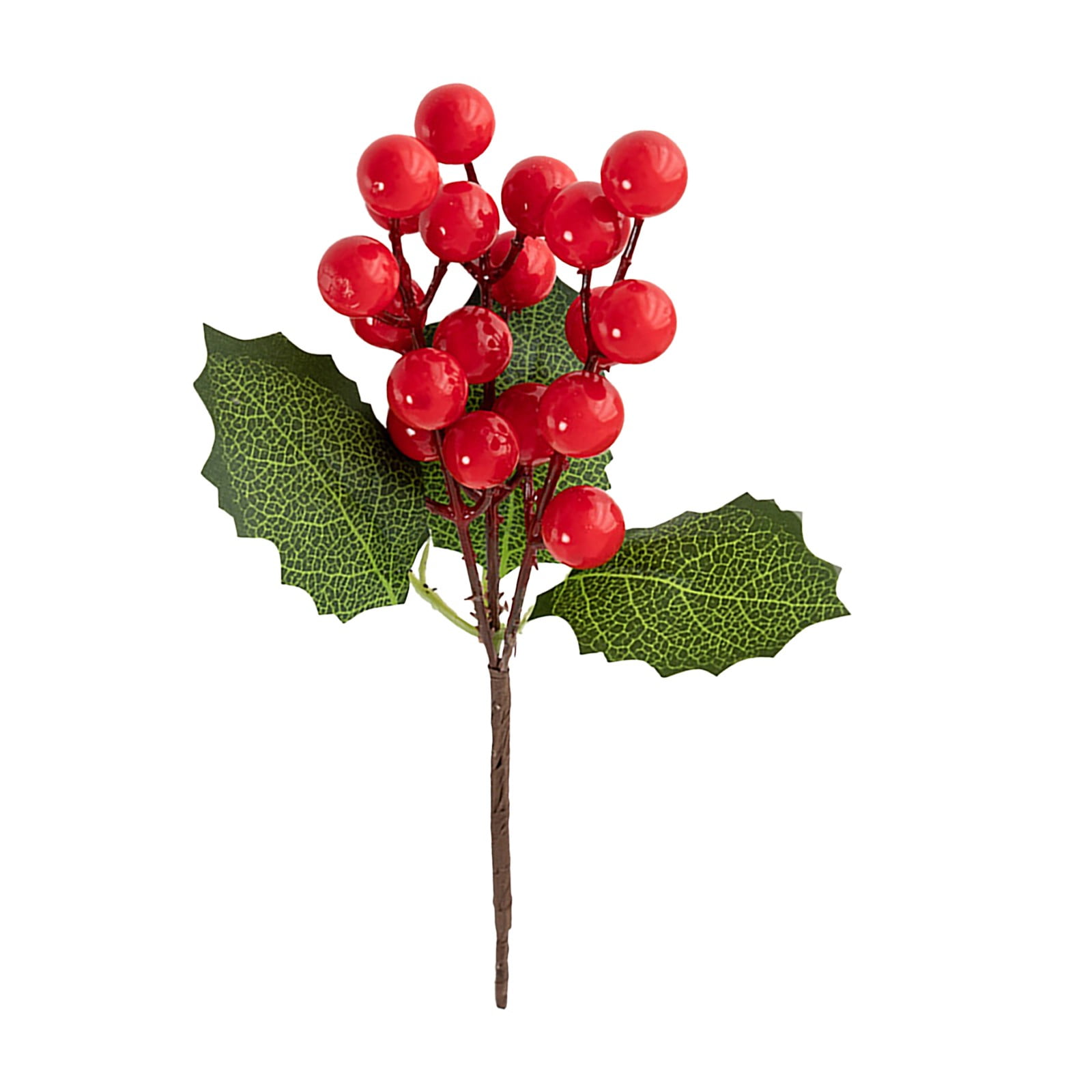Artificial Red Berry Stems With Green Leaves Realistic Christmas Berry ...