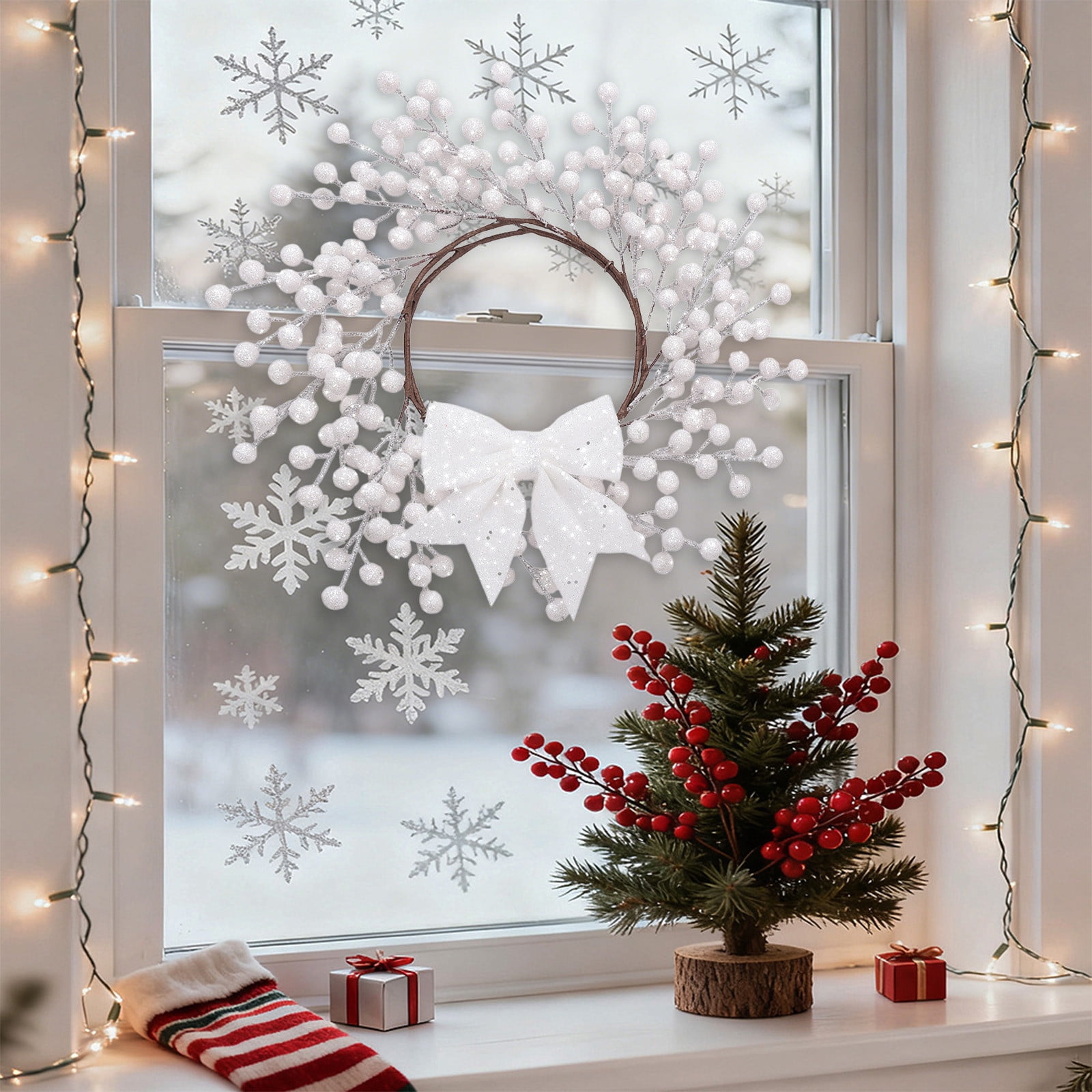 Artificial Red Berry Wreath Christmas Door Window Hanging Faux Berries ...