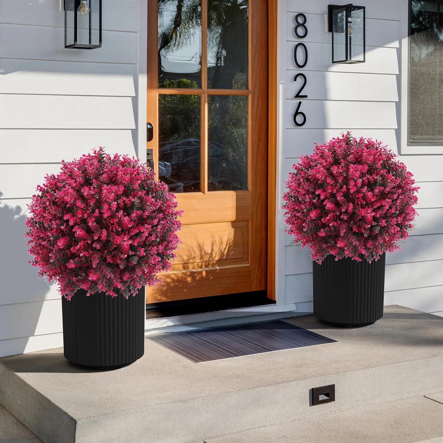 Artificial Red Eucalyptus Topiary Ball Tree 24" with Ground Spike, Set ...